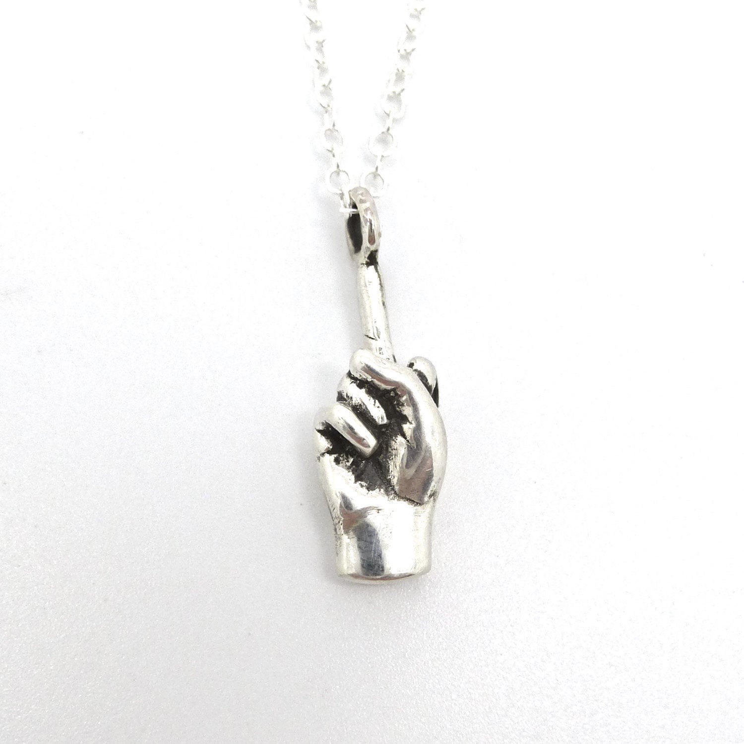 Fck You Tiny Middle Finger Necklace in Sterling Silver or | Etsy