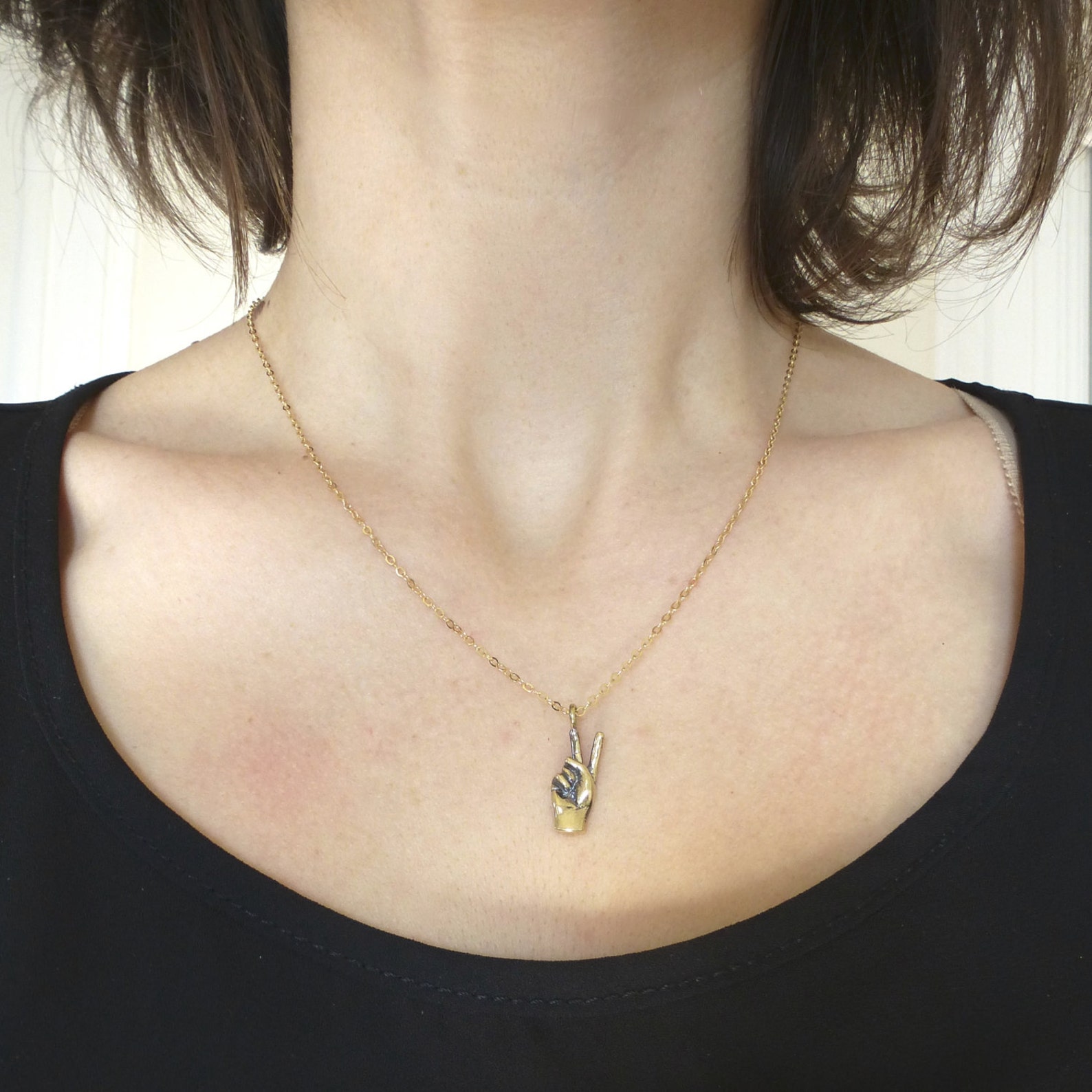 Tiny Peace Sign Hand Necklace - Etsy