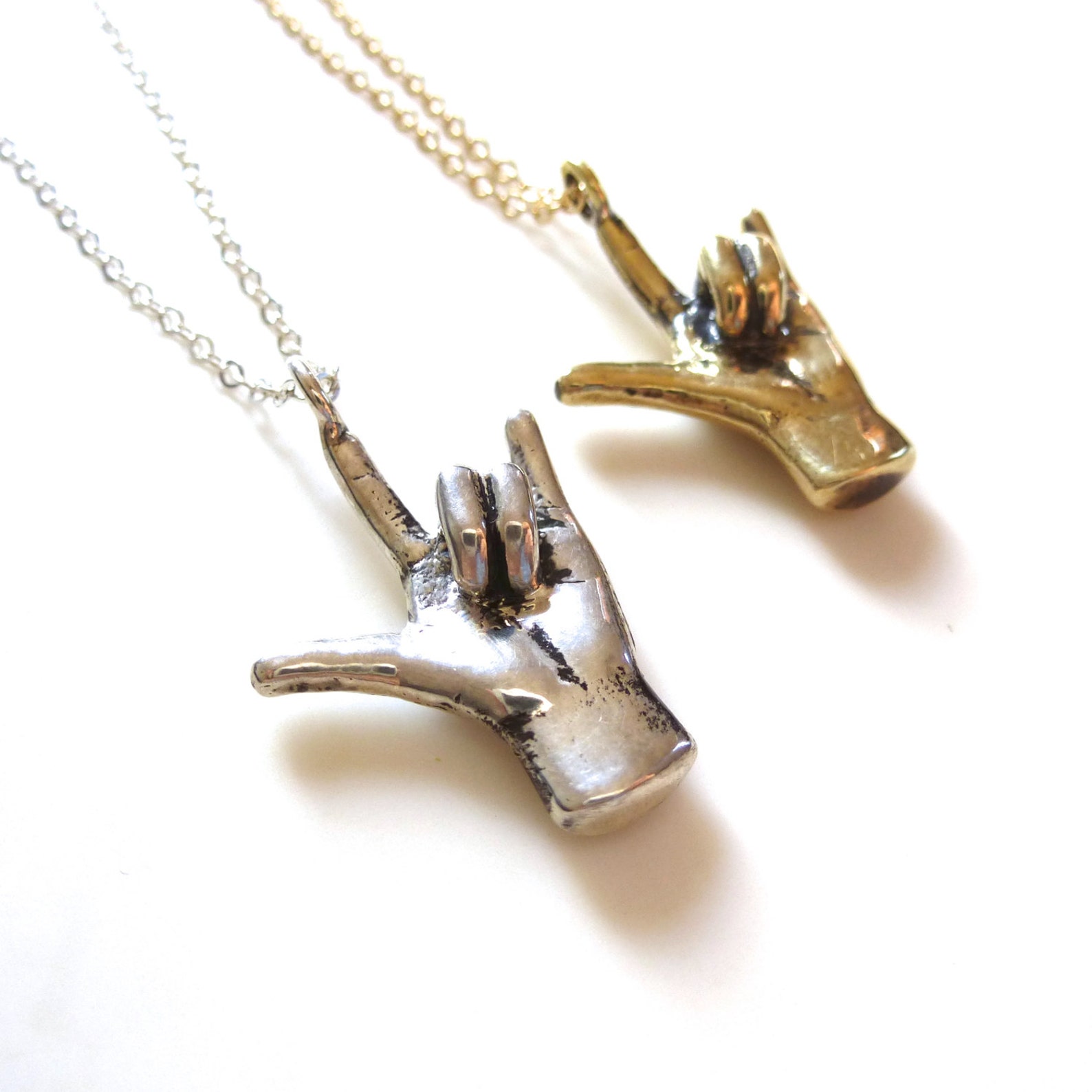 I LOVE YOU Necklace // Sign Language ILU Hand in Sterling - Etsy