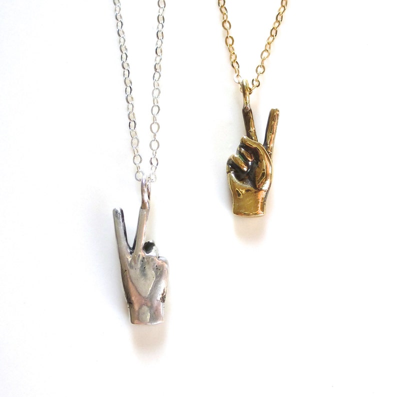 Tiny Peace Sign Hand Necklace - Etsy