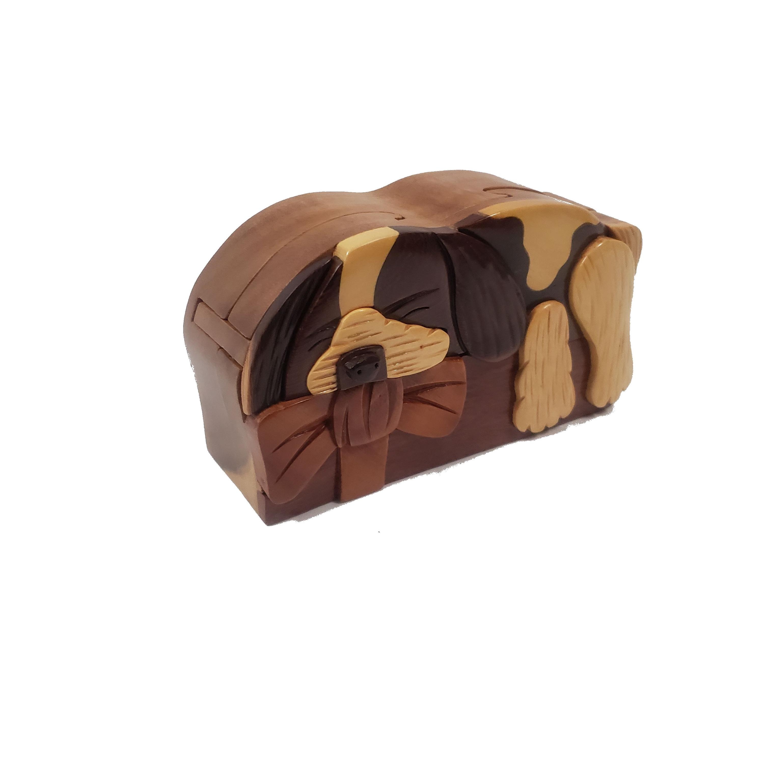 Dog With Bow: Carver Dan's Hand-crafted Wooden Keepsake Gift Box. A ...