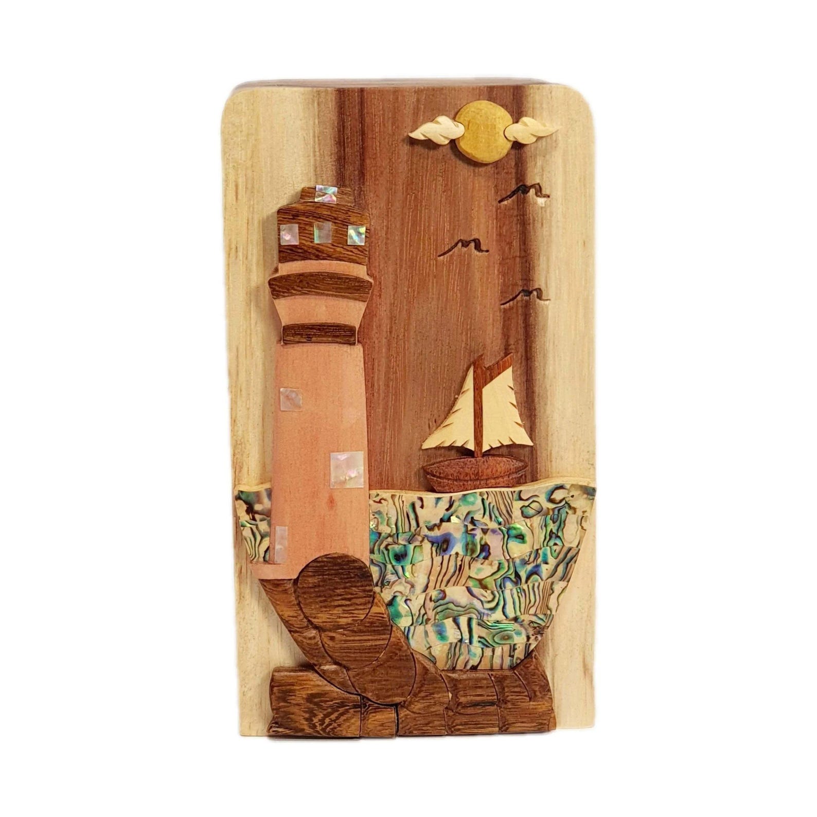 Lighthouse With Abalone Inlay - Hand-crafted Wooden Keepsake Gift Box ...