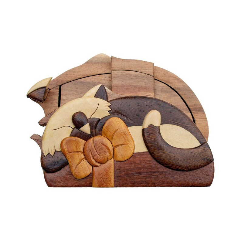 Cat With Bow: Carver Dan's Hand-crafted Wooden Keepsake Gift Box. A ...