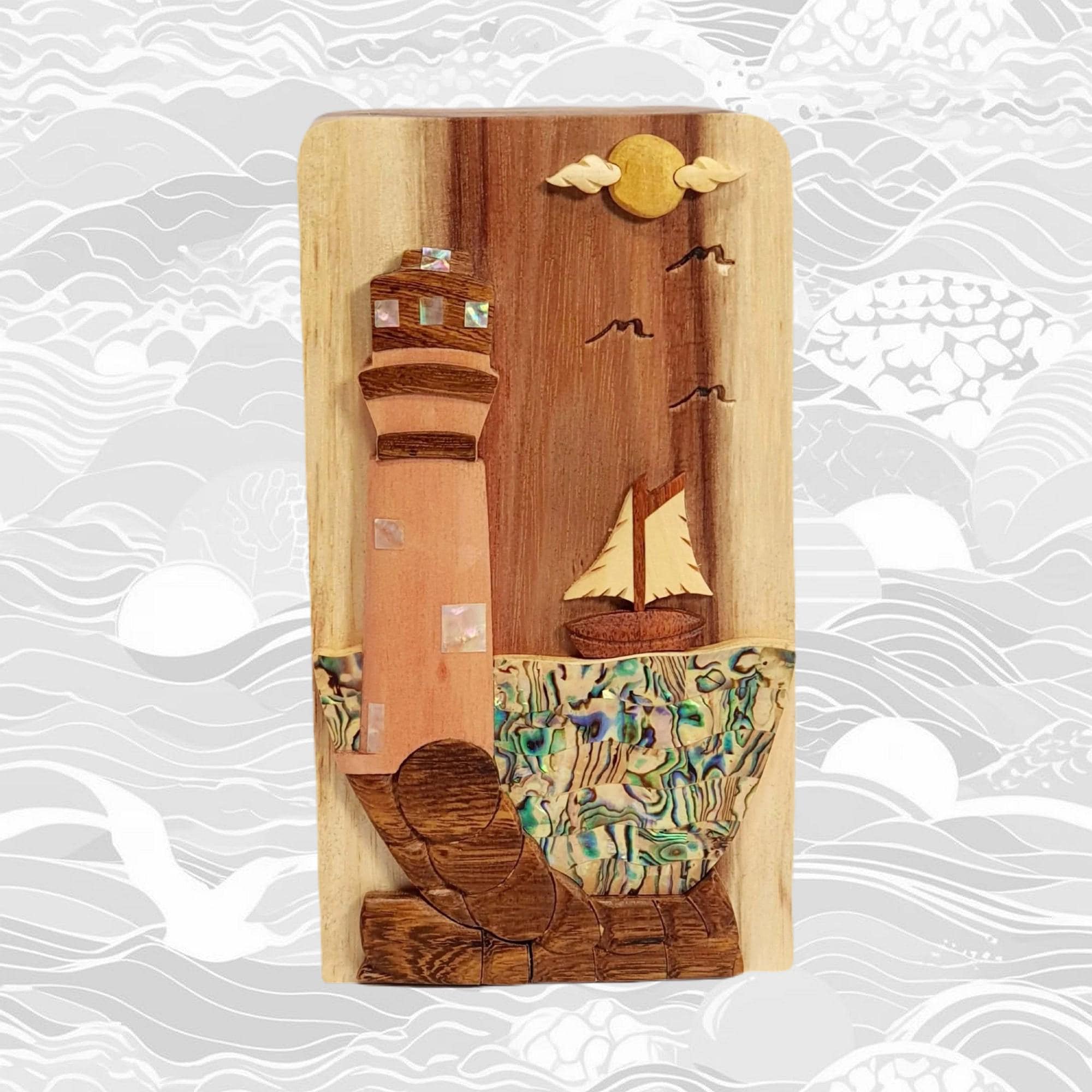 Lighthouse With Abalone Inlay - Hand-crafted Wooden Keepsake Gift Box ...
