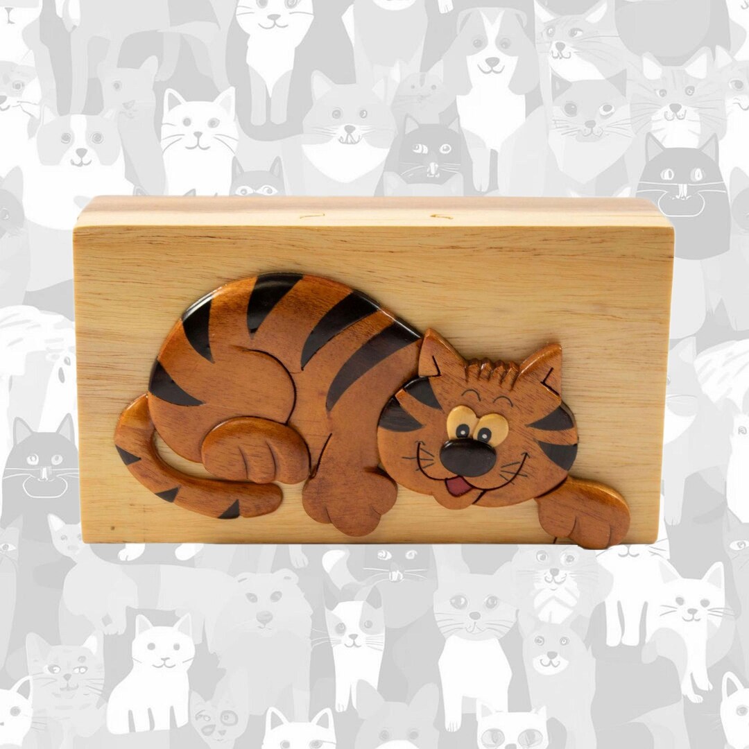 Carver Dan's - Crazy Cat, a Hand-crafted Wooden Keepsake Gift Box. A ...