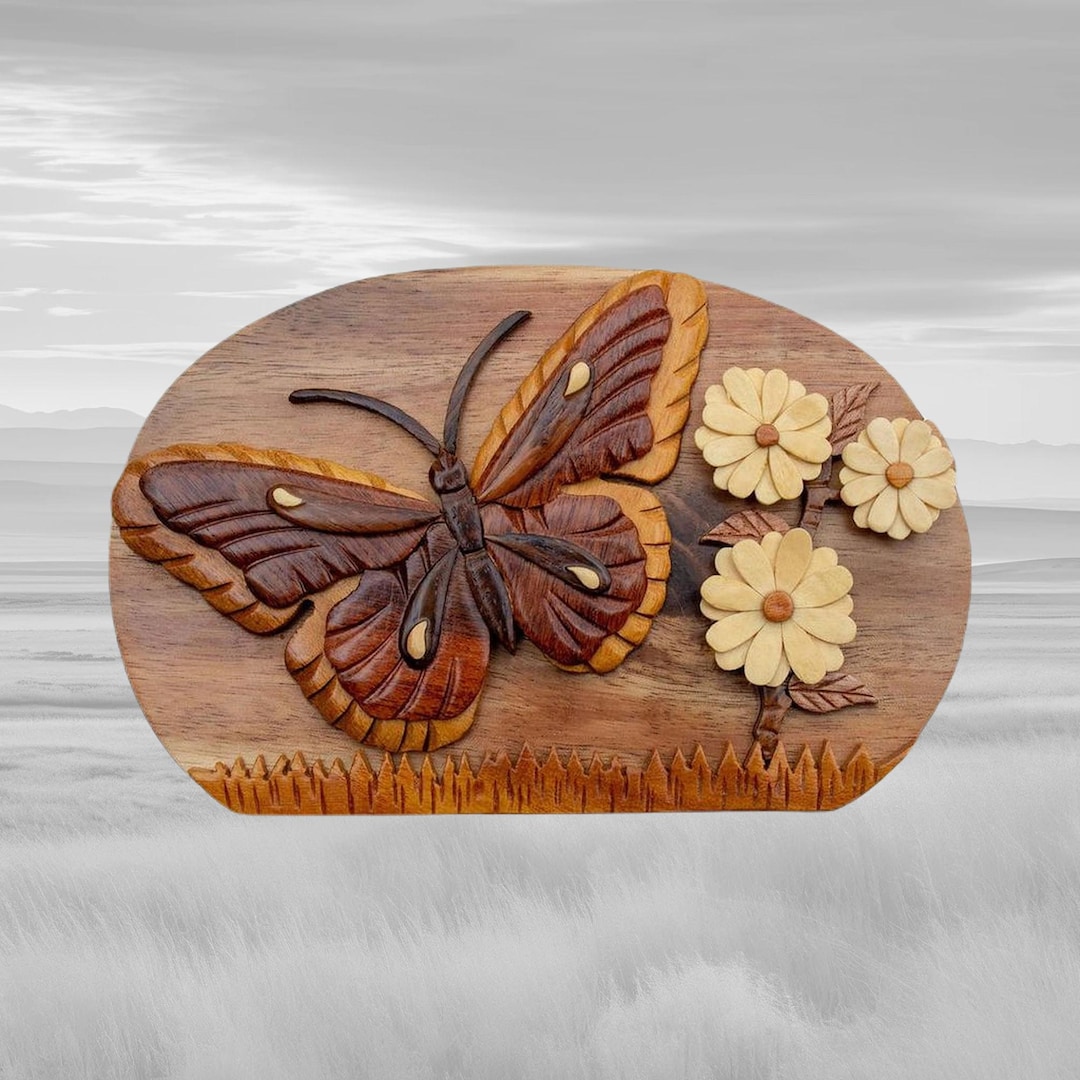 Butterfly and Daisies: Carver Dan's Hand-crafted Wooden Keepsake Gift ...
