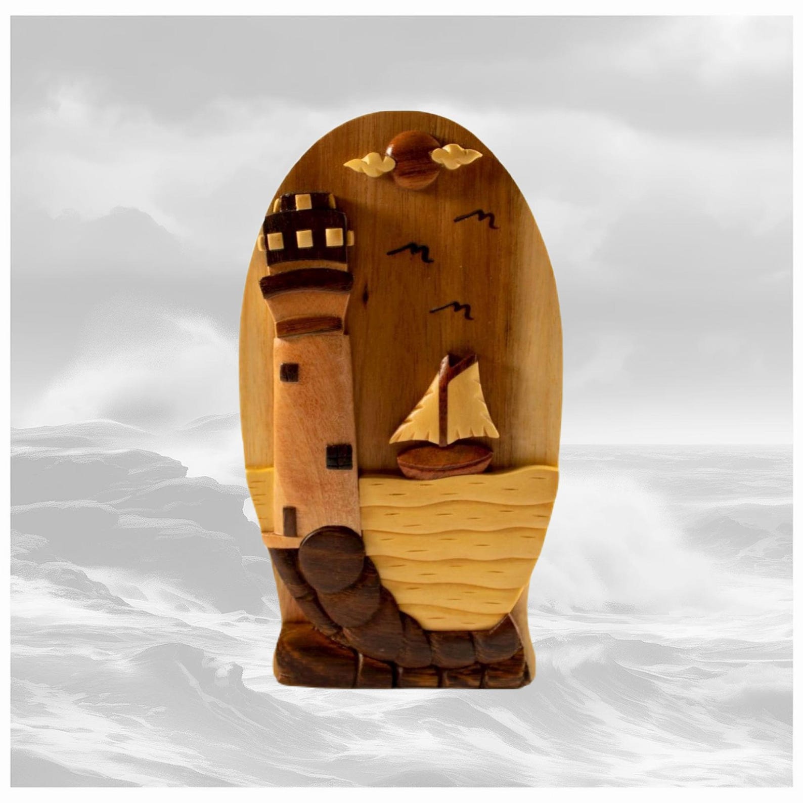 Lighthouse: Carver Dan's Hand-crafted Wooden Keepsake Gift Box. A ...