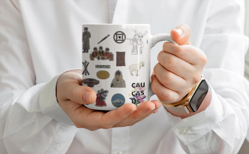 Kavkaz Cultural Icons Mug | Caucasus Symbols Ceramic Mug - Dagestan ...