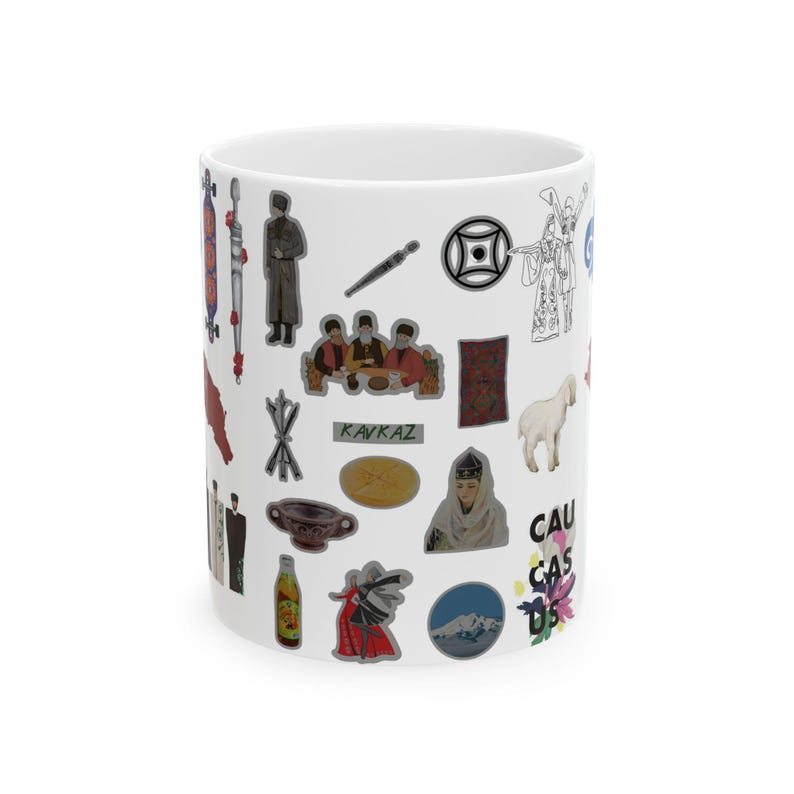 Kavkaz Cultural Icons Mug | Caucasus Symbols Ceramic Mug - Dagestan ...