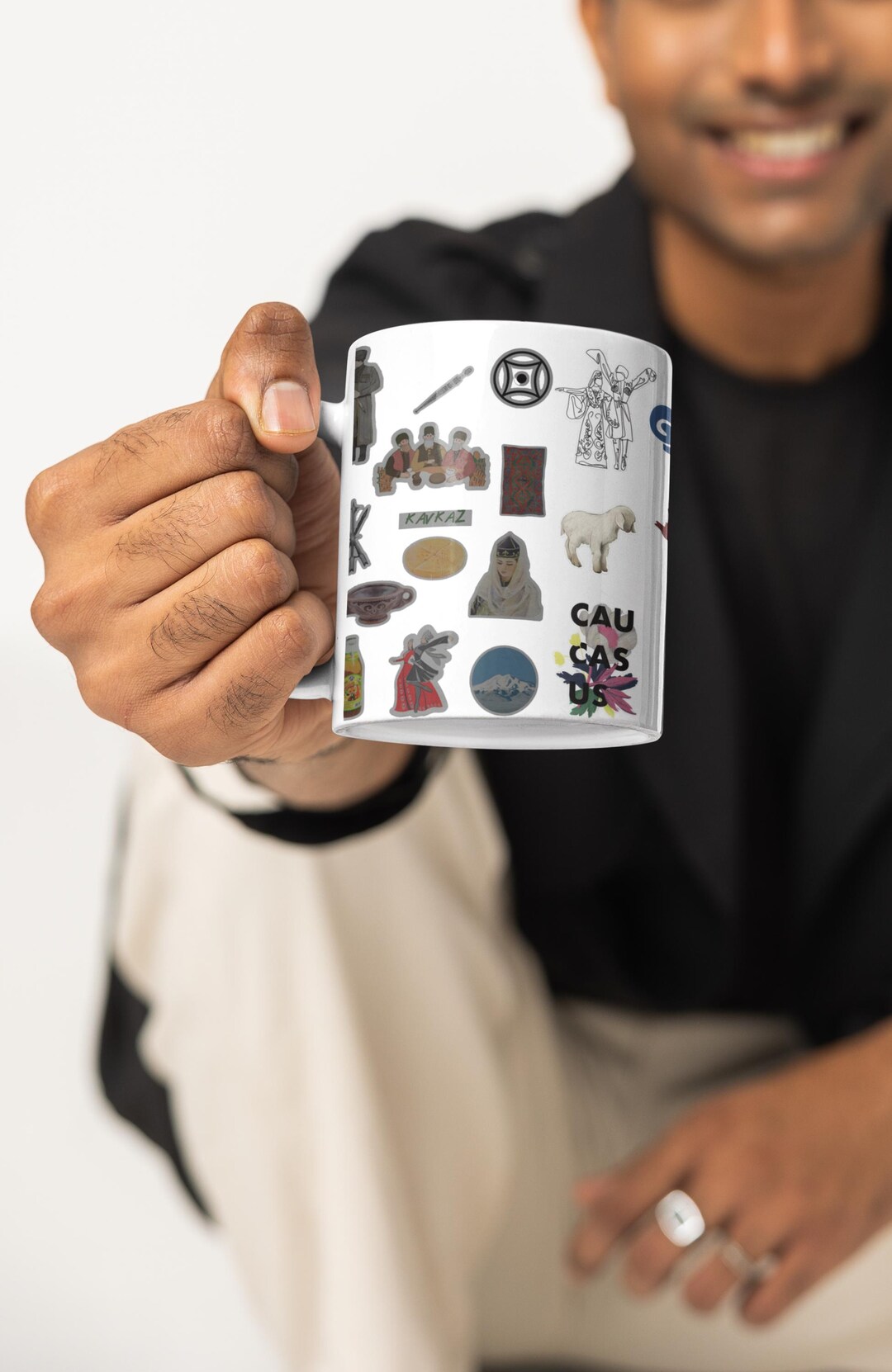 Kavkaz Cultural Icons Mug | Caucasus Symbols Ceramic Mug - Dagestan ...