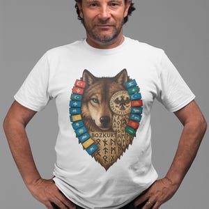 Bozkurt Grey Wolf T-shirt, Turkic States Göktürk Runic Design, Pan ...