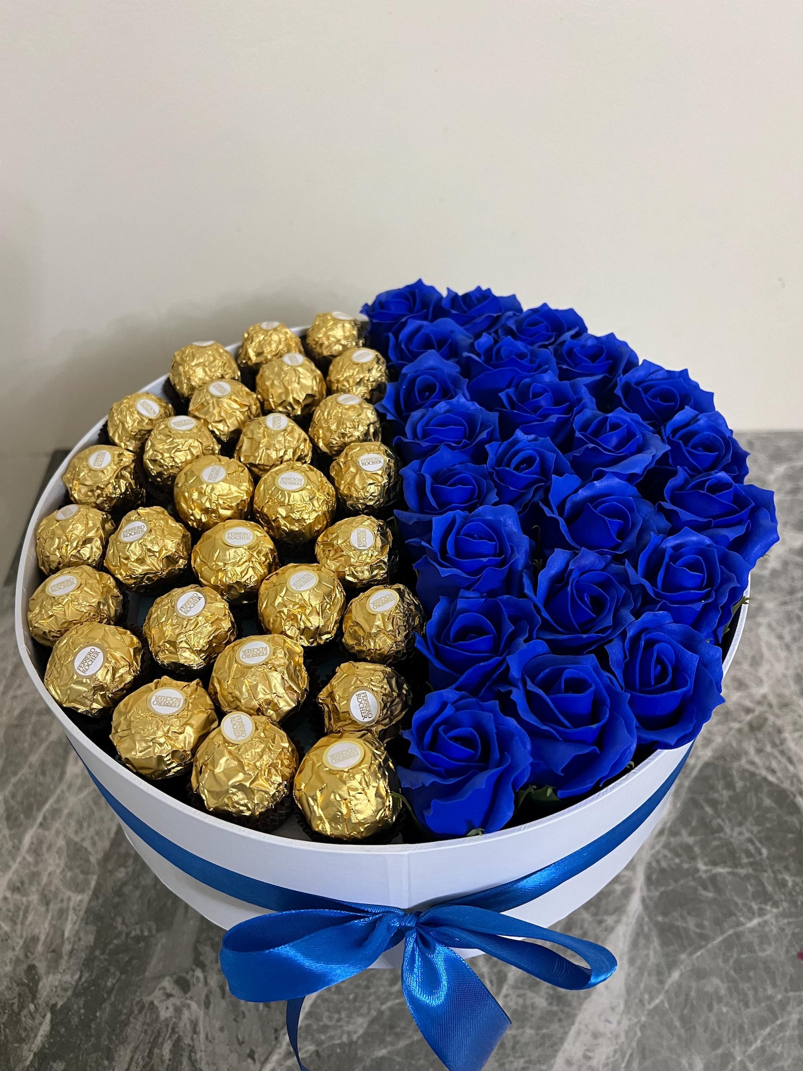 Luxury Royal Blue Artificial Rose & Ferrero Rocher Gift Box ...
