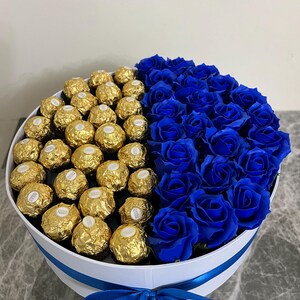 Luxury Royal Blue Artificial Rose & Ferrero Rocher Gift Box ...
