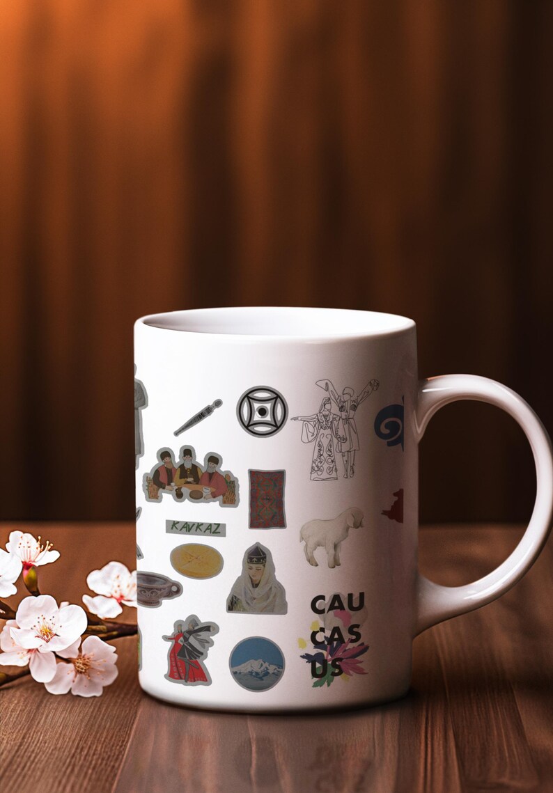Kavkaz Cultural Icons Mug | Caucasus Symbols Ceramic Mug - Dagestan ...