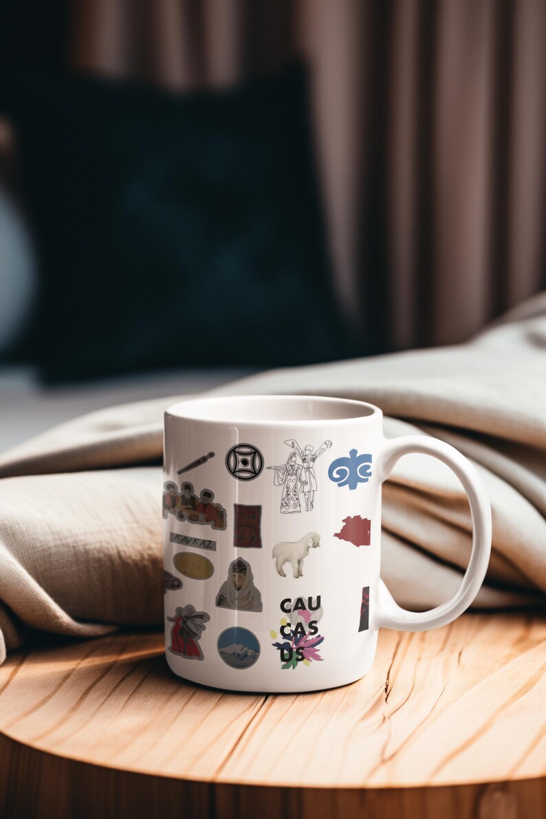 Kavkaz Cultural Icons Mug | Caucasus Symbols Ceramic Mug - Dagestan ...