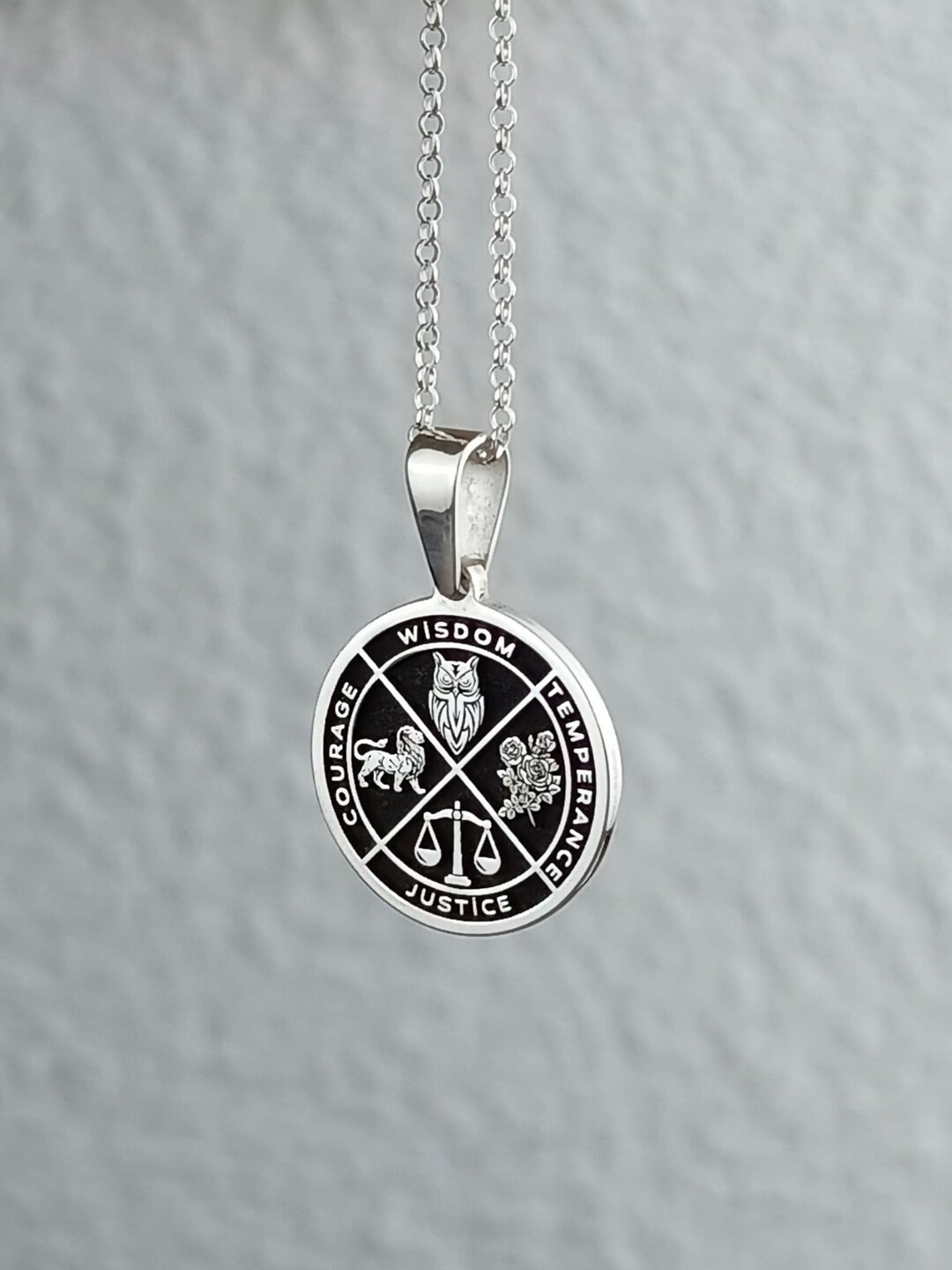 Wisdom, Justice, Temperance, Moderation, Virtues Necklace, Virtues ...