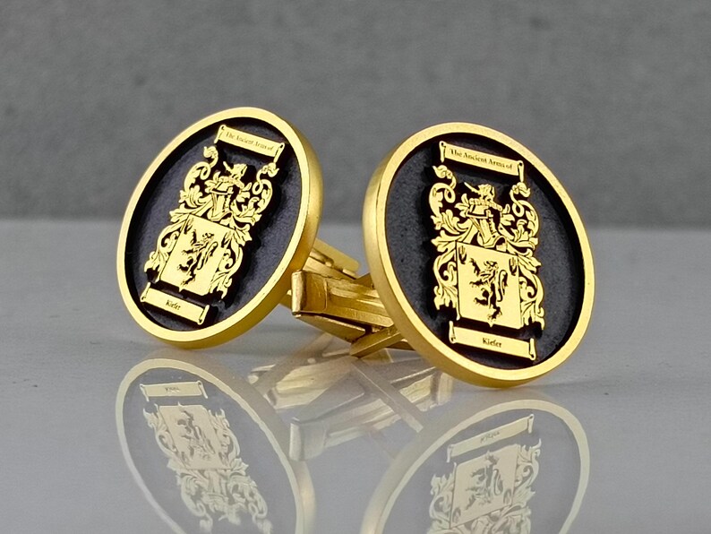 Custom Engraved Traditional Family Crest Cufflinks, Gold Personalized ...