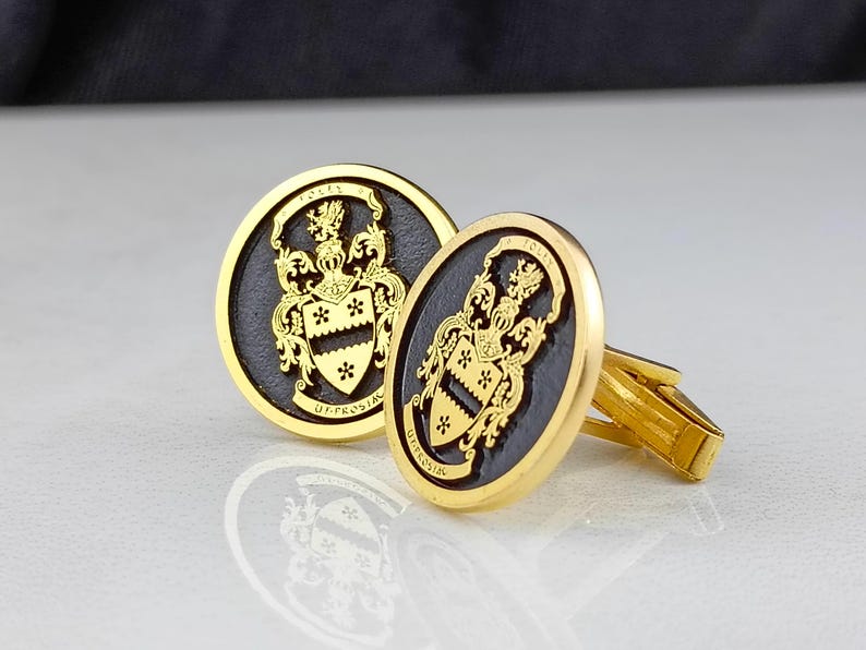 Custom Engraved Traditional Family Crest Cufflinks, Gold Personalized ...
