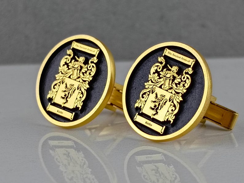 Custom Engraved Traditional Family Crest Cufflinks, Gold Personalized ...