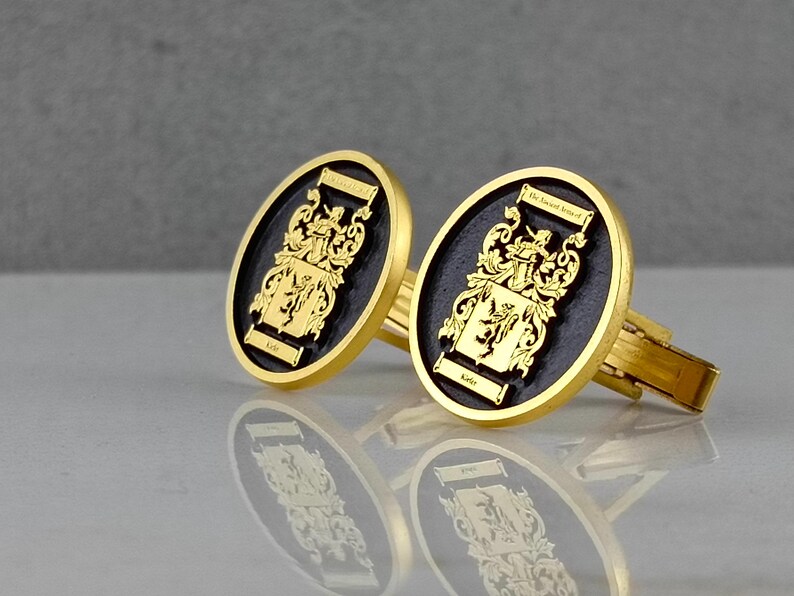 Custom Engraved Traditional Family Crest Cufflinks, Gold Personalized ...