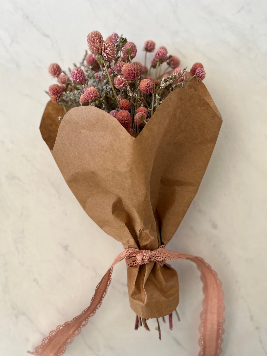 Sweetheart Pink Dried Flower Bouquet - in Paper Heart Wrap- Mother’s ...