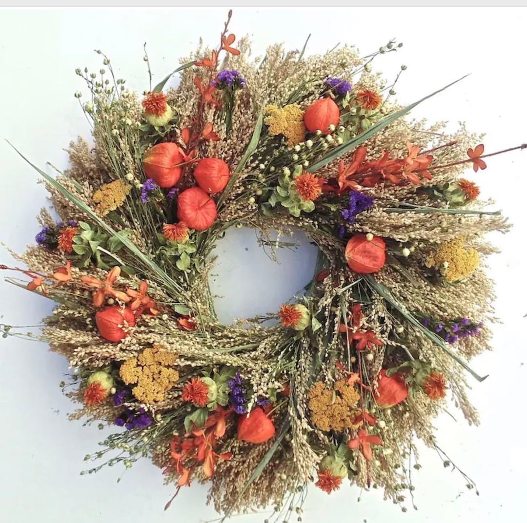 Fall Garden Wreath. Dried Flower Handmade in the USA- Fall Door Decor ...