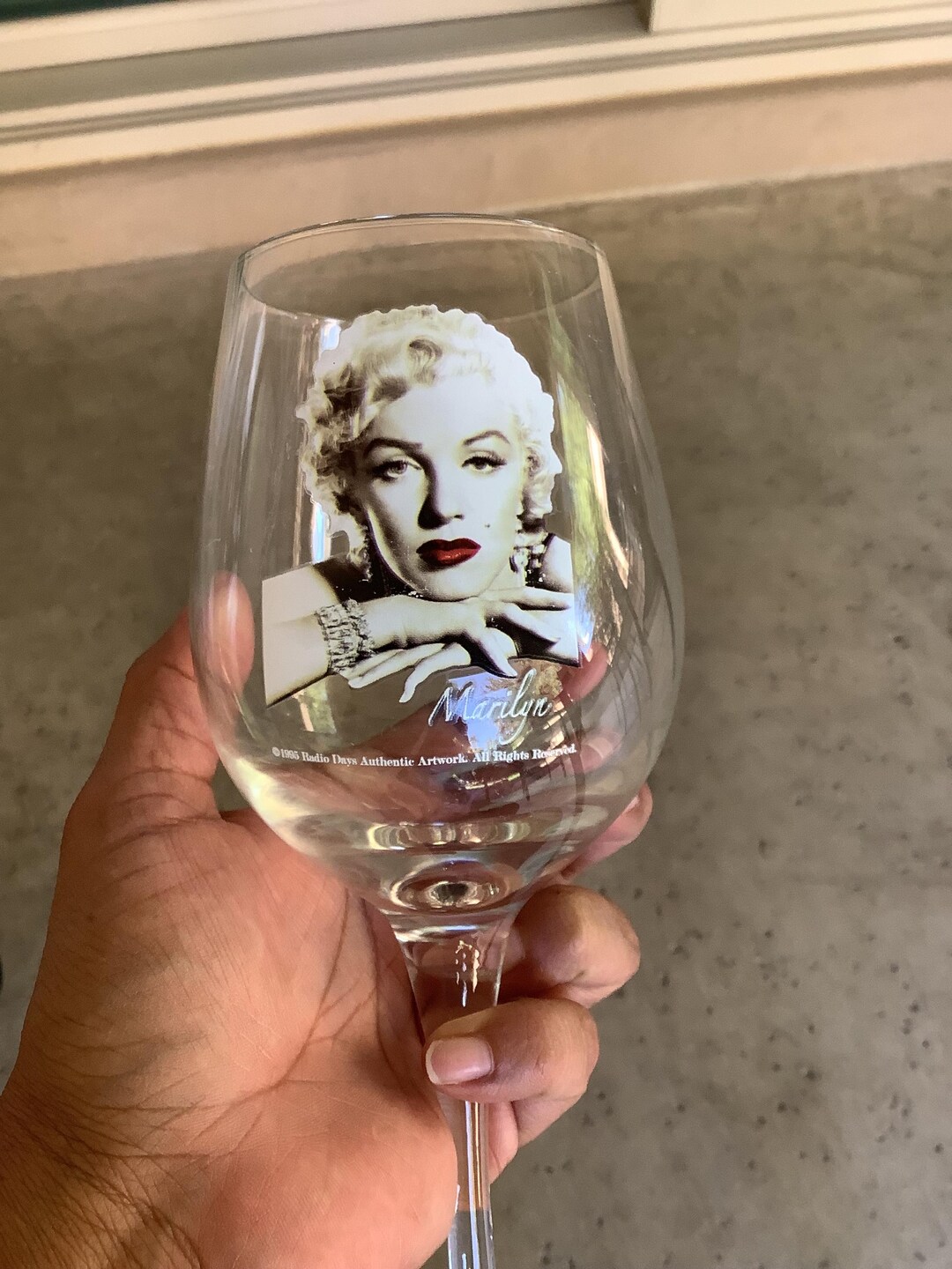 1995 Radio Days Authentic Artwork Marilyn Monroe Wine Glasses Set of 2 ...