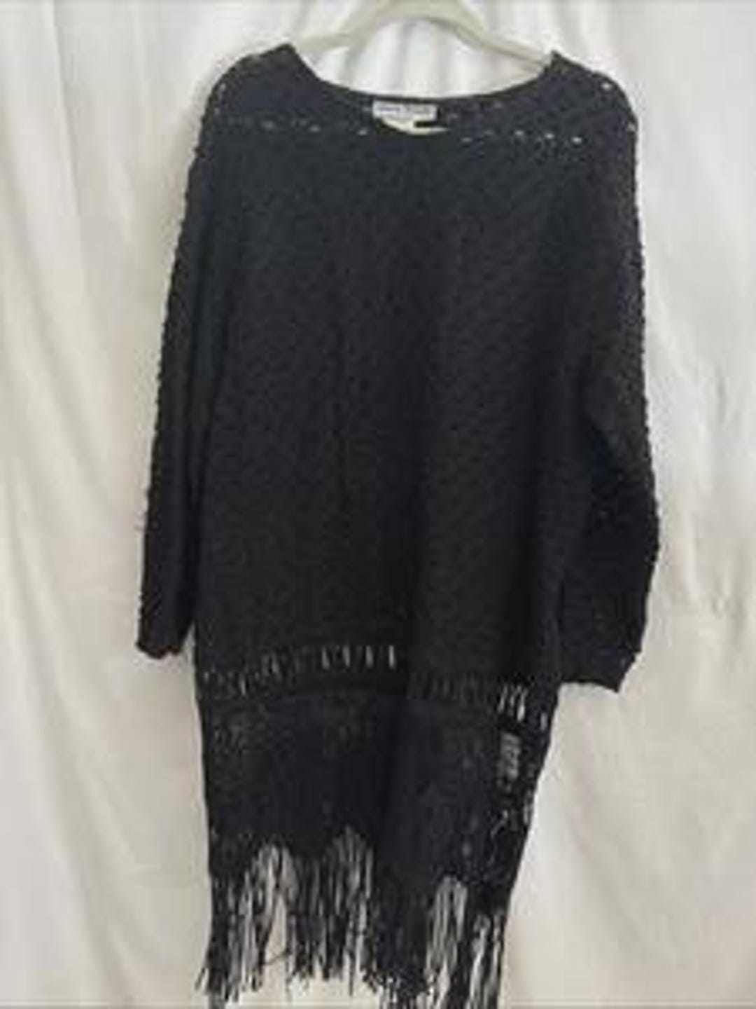Vintage Sharon Anthony Black Knit Lace Fringe Dress Cover up 100 Cotton ...