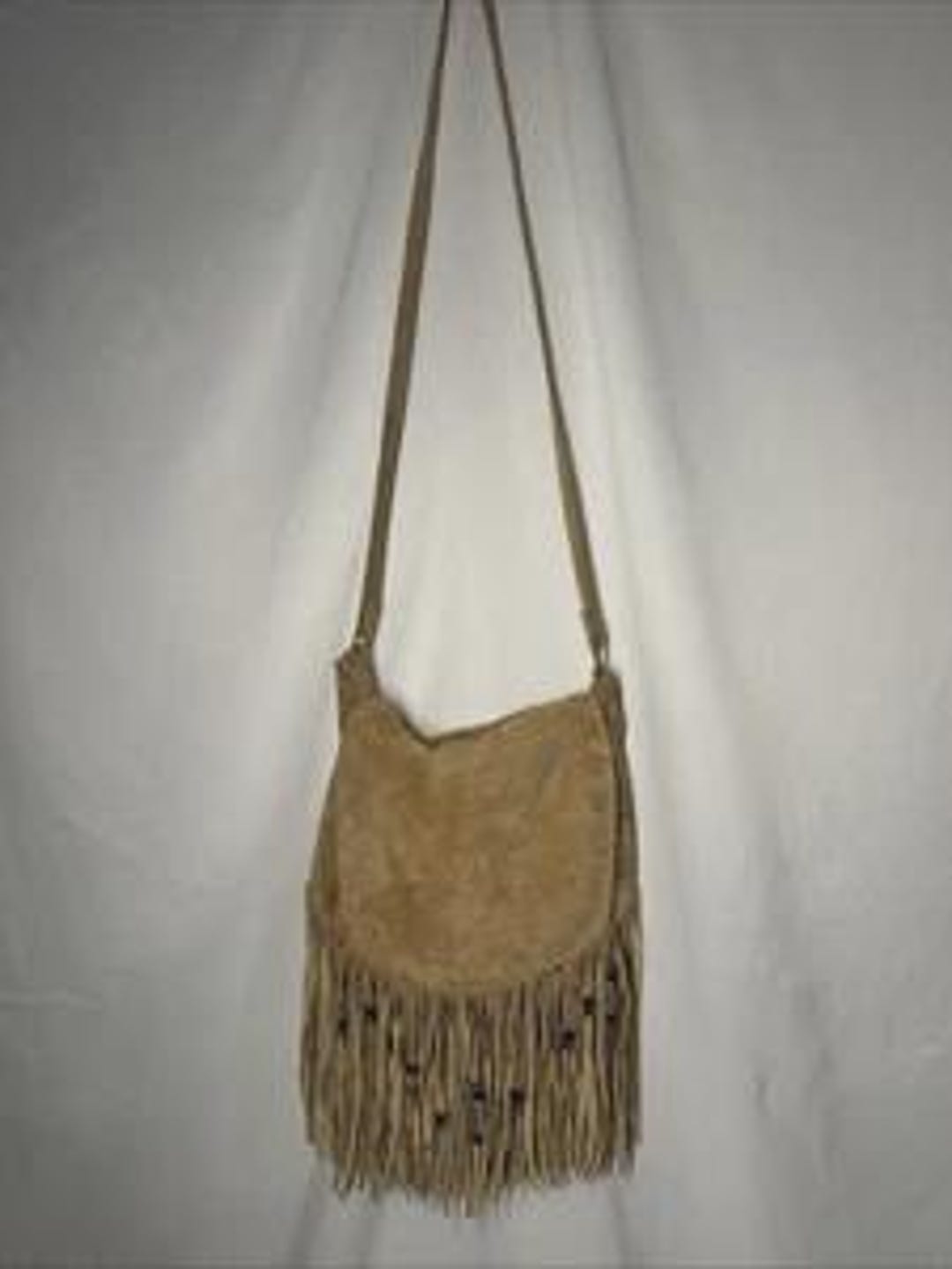 Cream Leather Fringe Crossbody Purse Vintage Hobo Hippie Skater Beaded ...