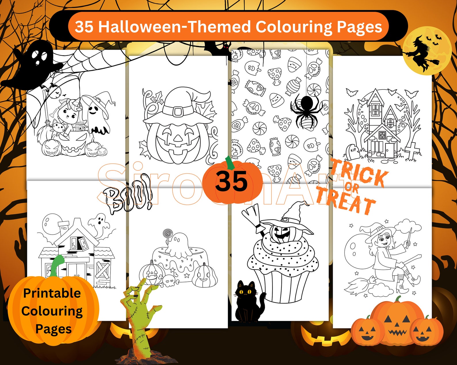 35 Halloween Themed Colouring Pages - Etsy