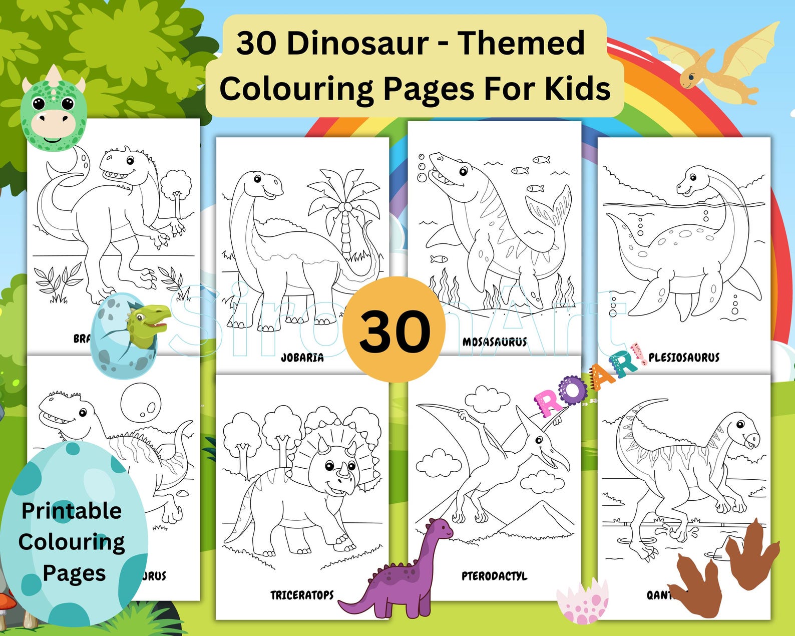 30 Dinosaur World - Themed Colouring Pages for Kids - Etsy