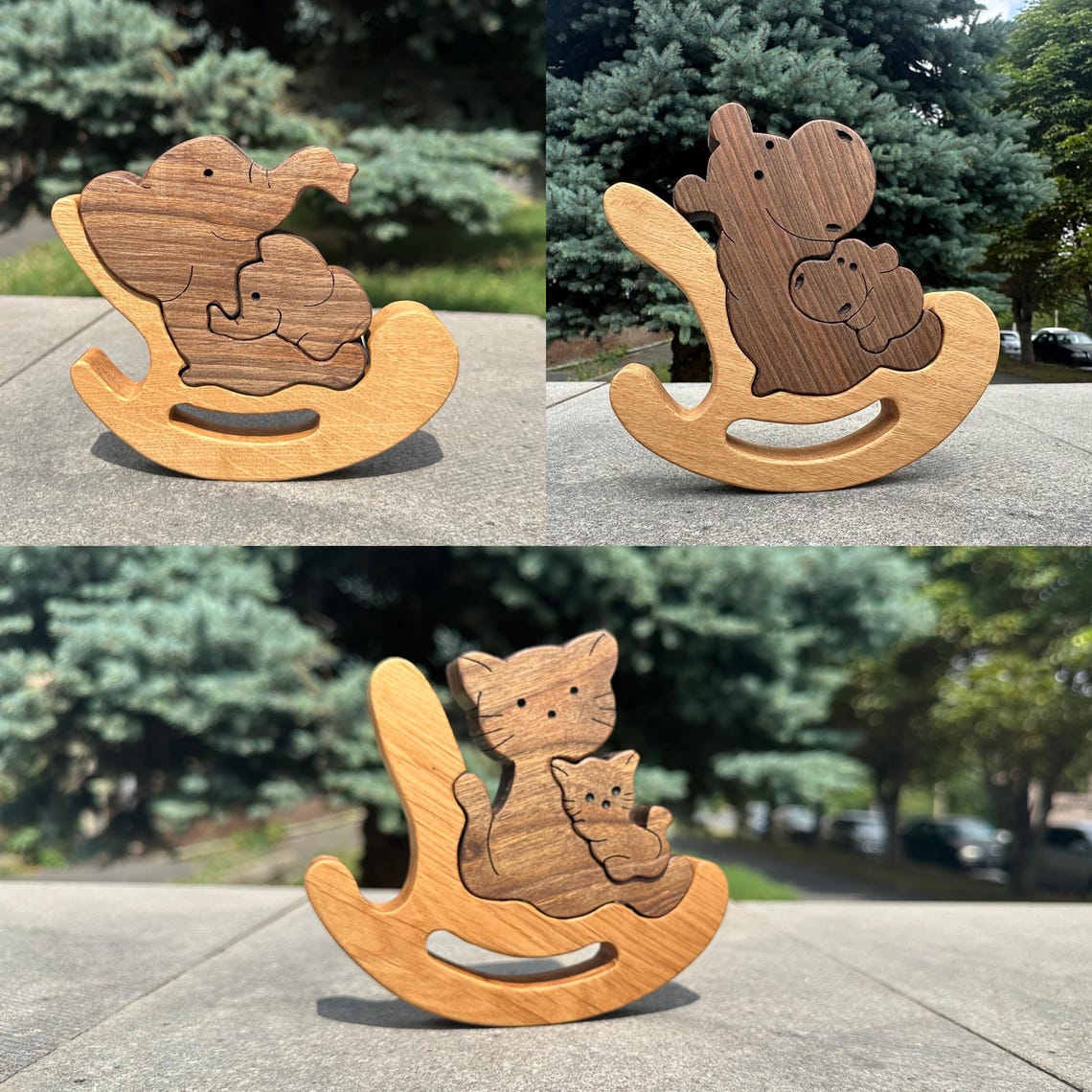 Handmade Wooden Rocking Animal Toys | Elephant, Hippo, or Cat | Natural ...