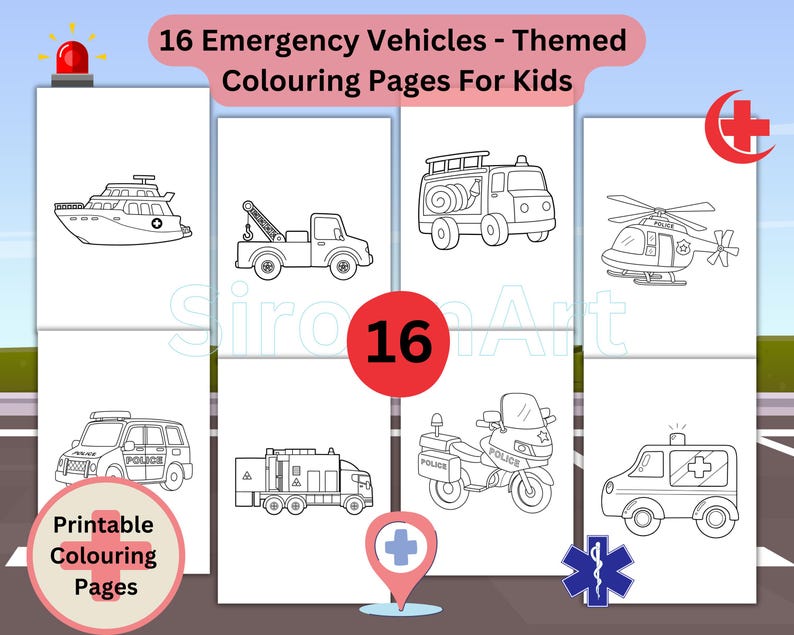 16 Emergency Vehicles-themed Colouring Pages - Etsy