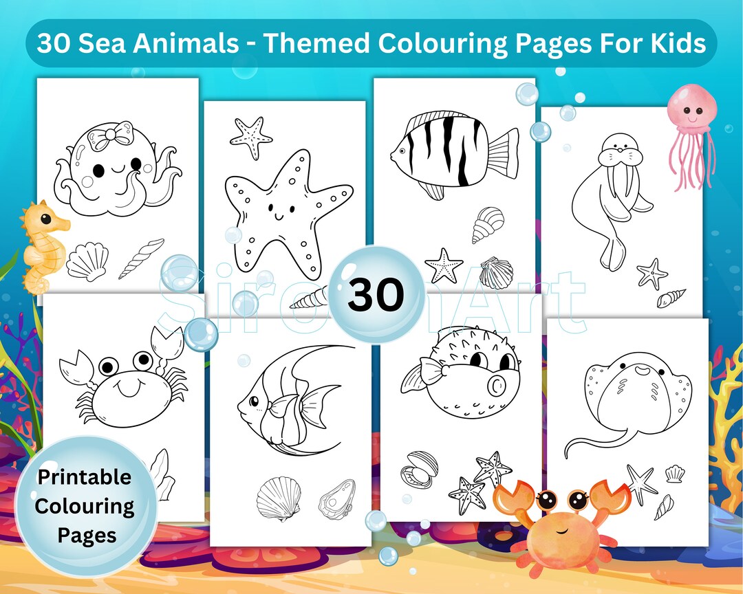 30 Sea Animals Colouring Pages - Etsy