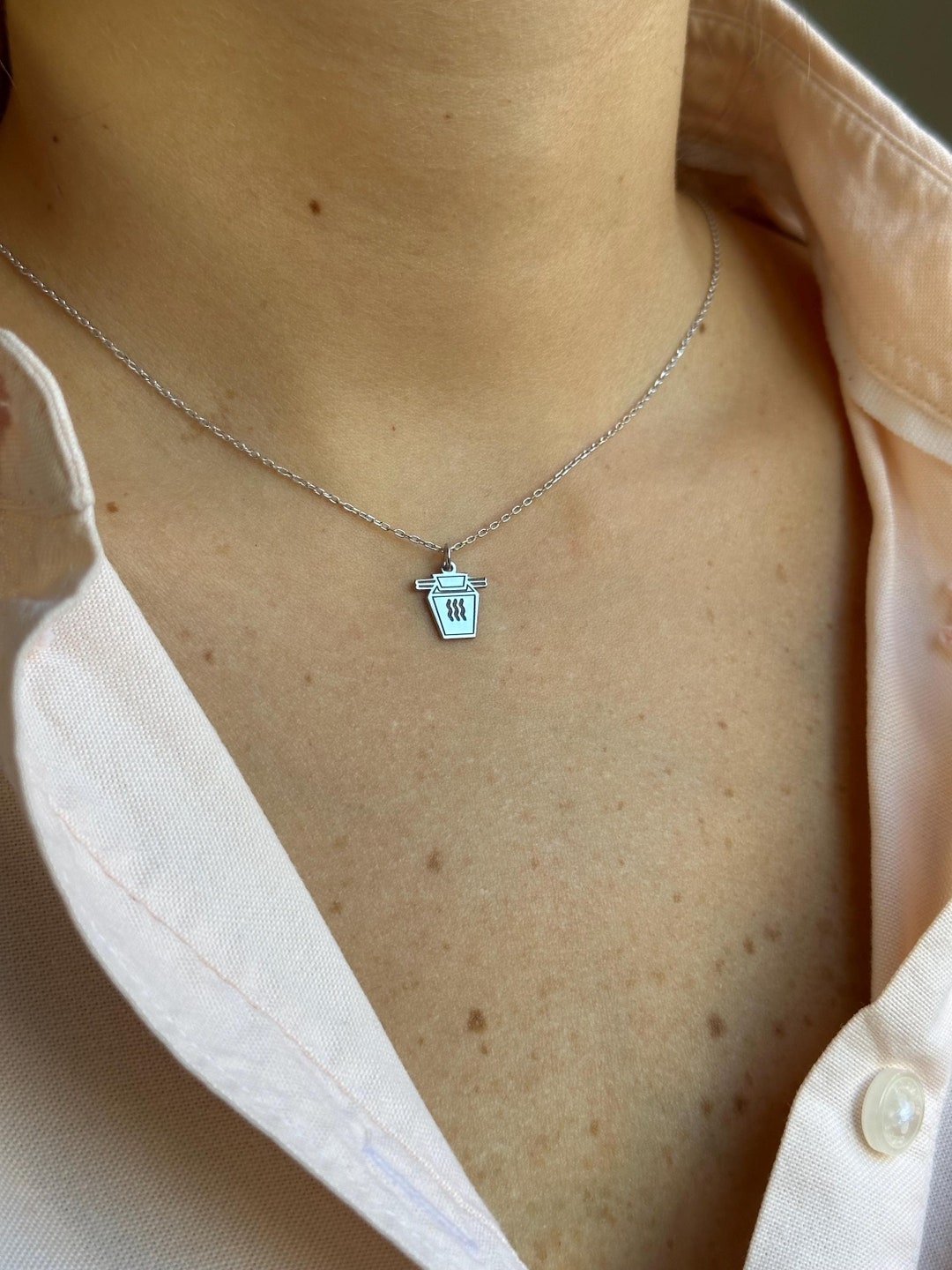 Noodle Necklace 14K Gold Plated 925K Sterling Silver Chinese Food ...