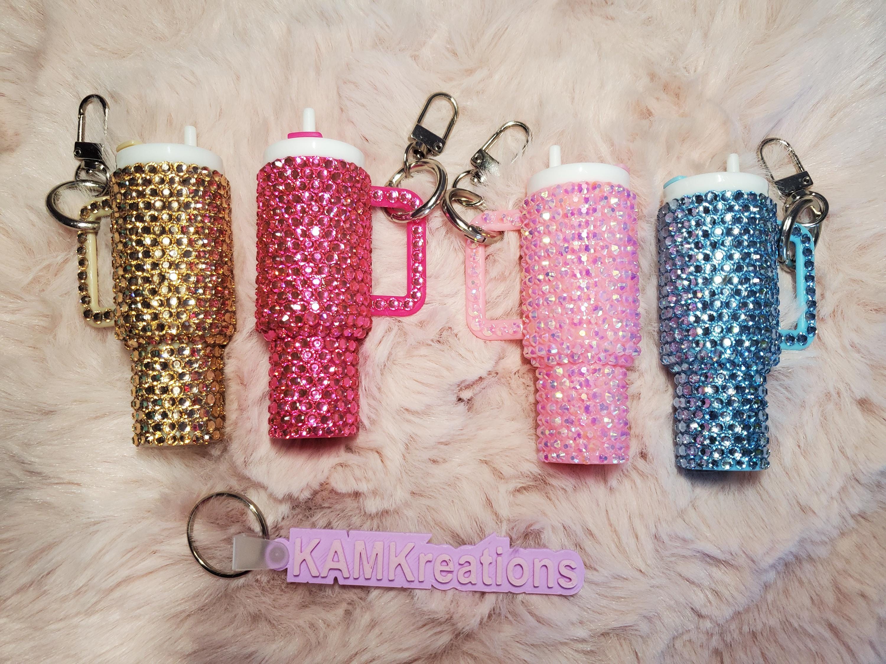 Rhinestone Bling Mini Stanley Style Quencher Tumbler Keychain Keyring ...