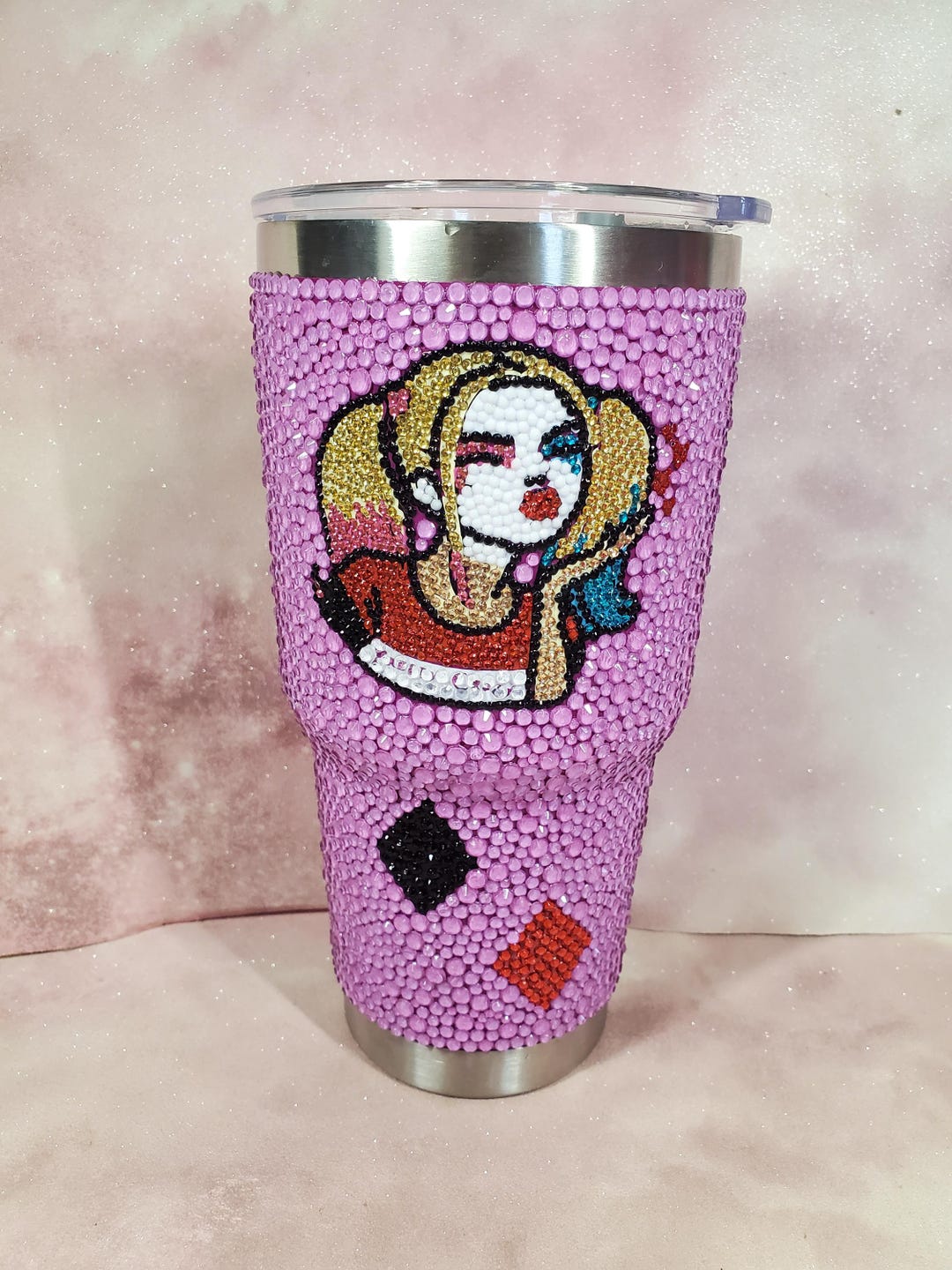 Joker & Harleyquinn Tumbler Harley Quinn DC Comics Purple Rhinestone ...
