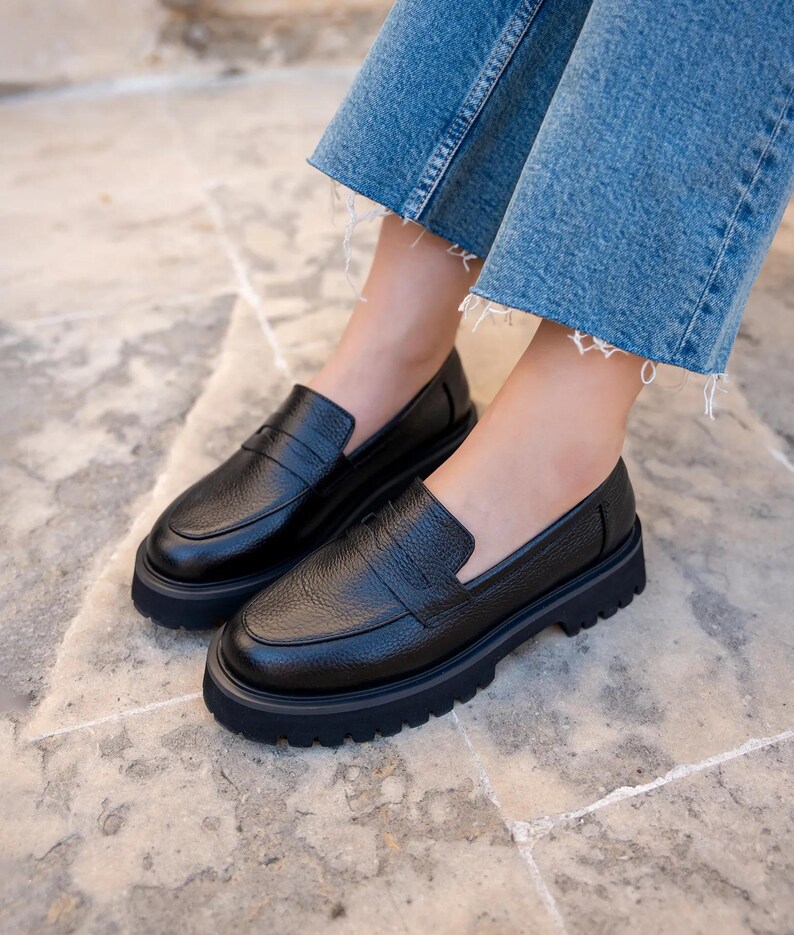 BLACK Genuine Leather, 4cm Special Thick Heel, Leather Lining, Leather ...