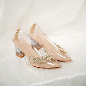 Princess Low Heeled Bridal Shoes, Transparent Flower Heeled Shoes ...