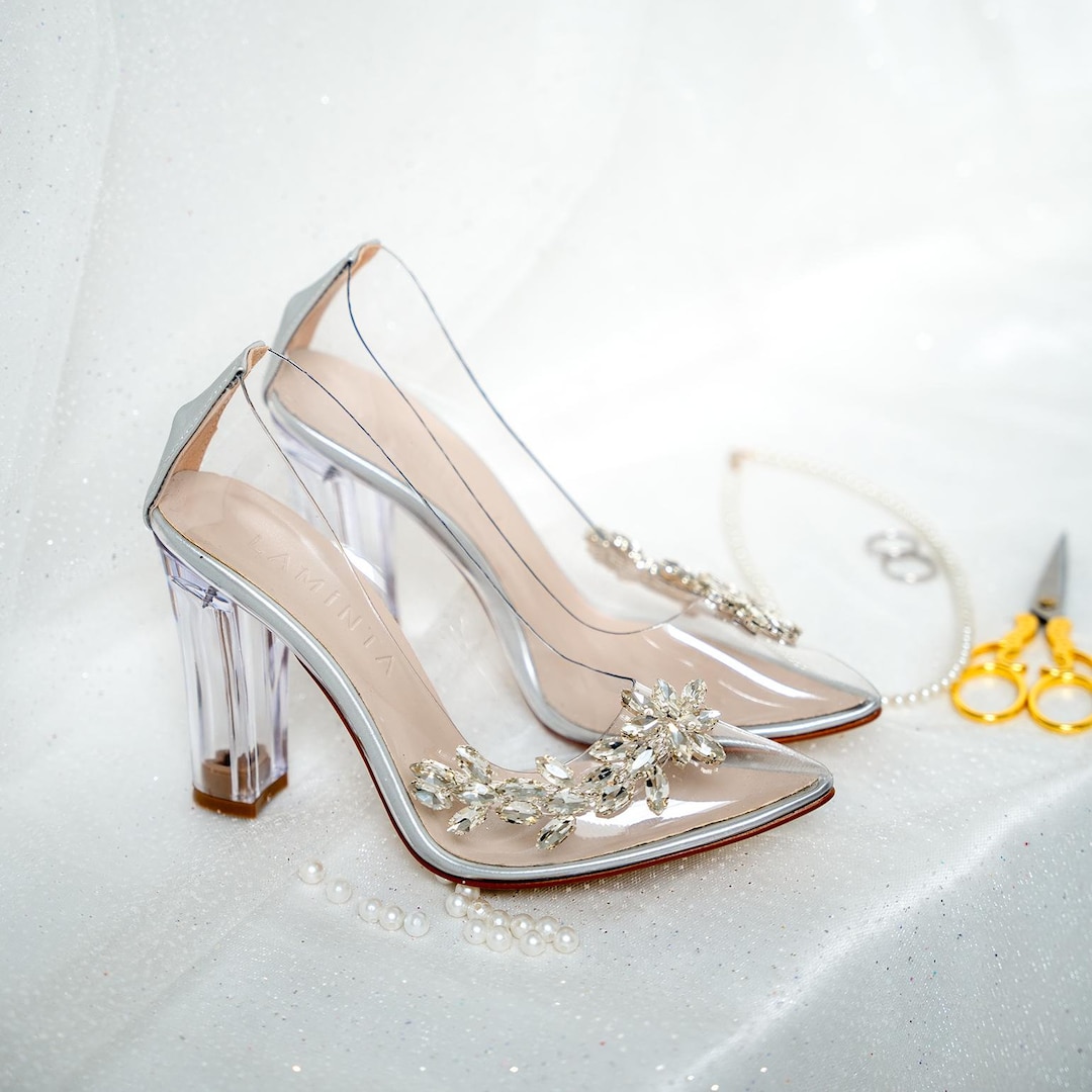 Princess Long Heeled Bridal Shoes, Transparent Flower Heeled Shoes ...