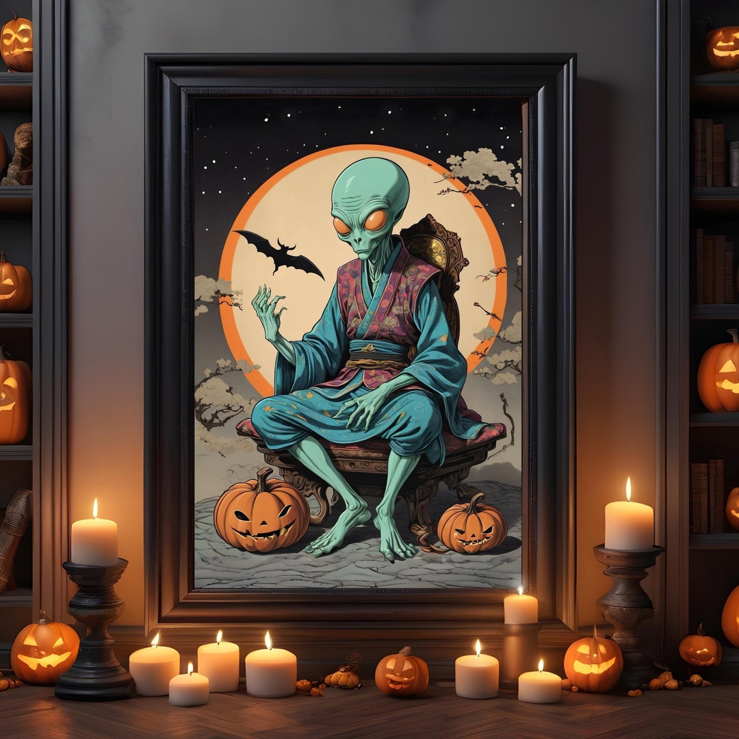AI Generated Art, Retro Alien Print, Alien Themed Art, Whimsical Goth ...