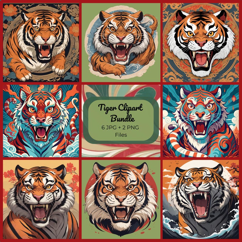 Tiger Clipart Bundle, Tiger Wallpaper, Tiger Sweatshirt, Big Cat Wall ...