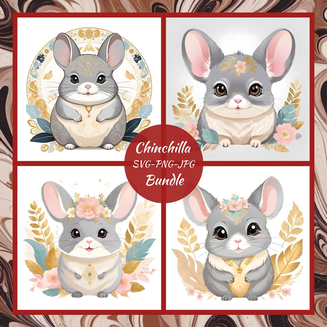 Cute Chinchilla SVG PNG Clipart Bundle, Kawaii Chinchilla Art Print ...