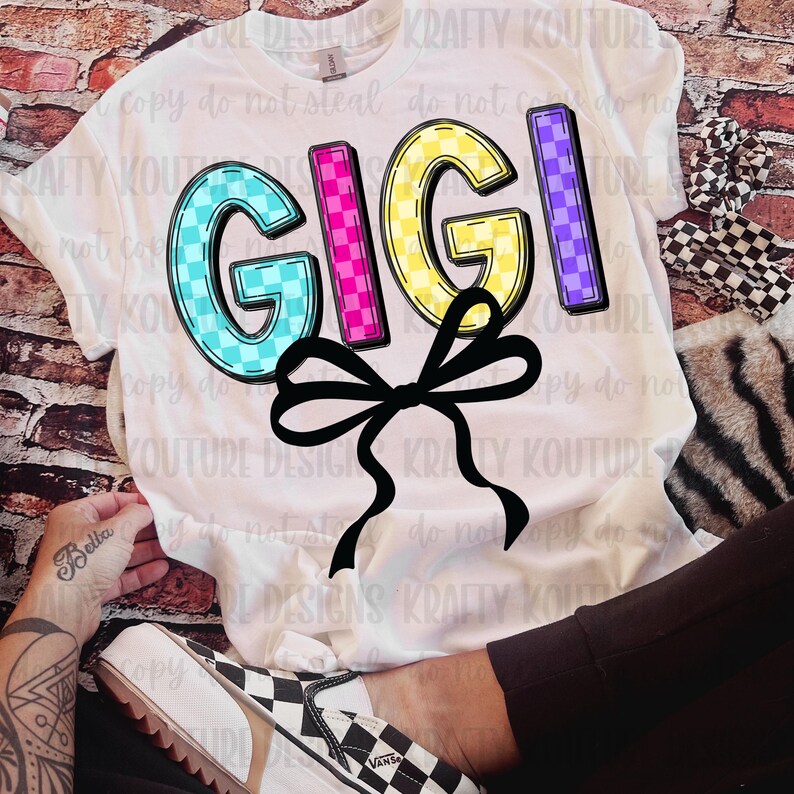 Neon Checkered Gigi With Bow PNG - Etsy