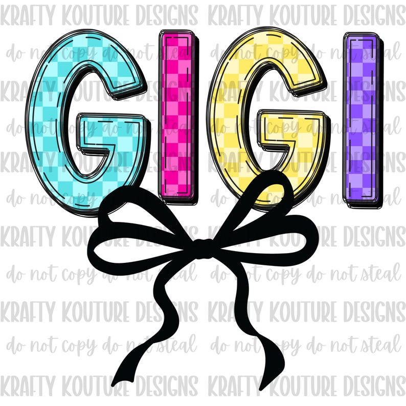 Neon Checkered Gigi With Bow PNG - Etsy