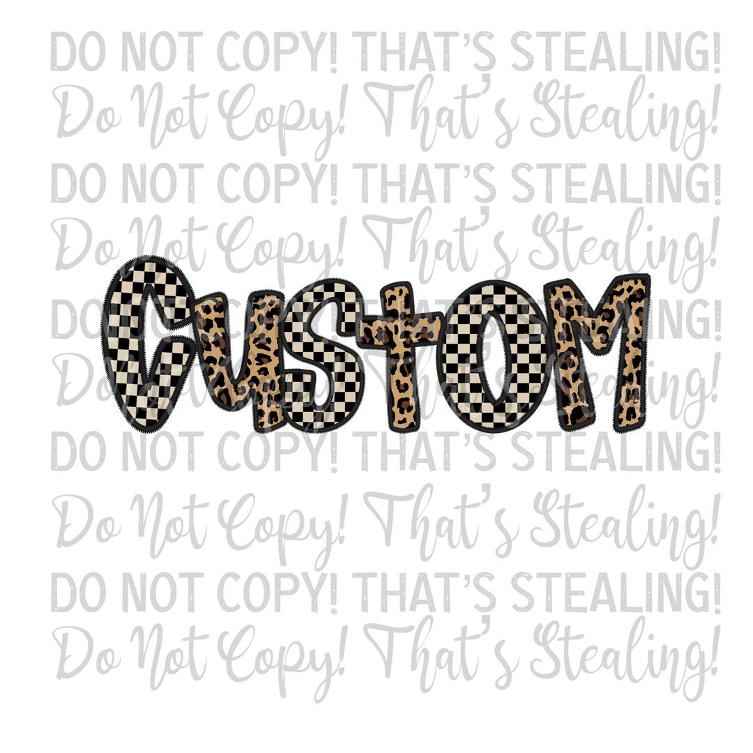 Checkered Cheetah Custom Name PNG: Faux Embroidery Design (digital ...