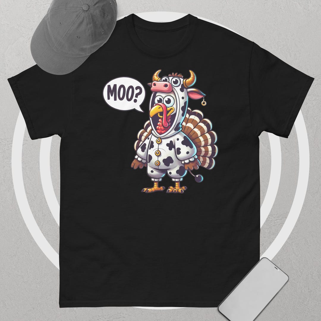 Turkey Moo Shirt, Fake Cow Funny Thanksgiving, Cute Turkey Fall ...