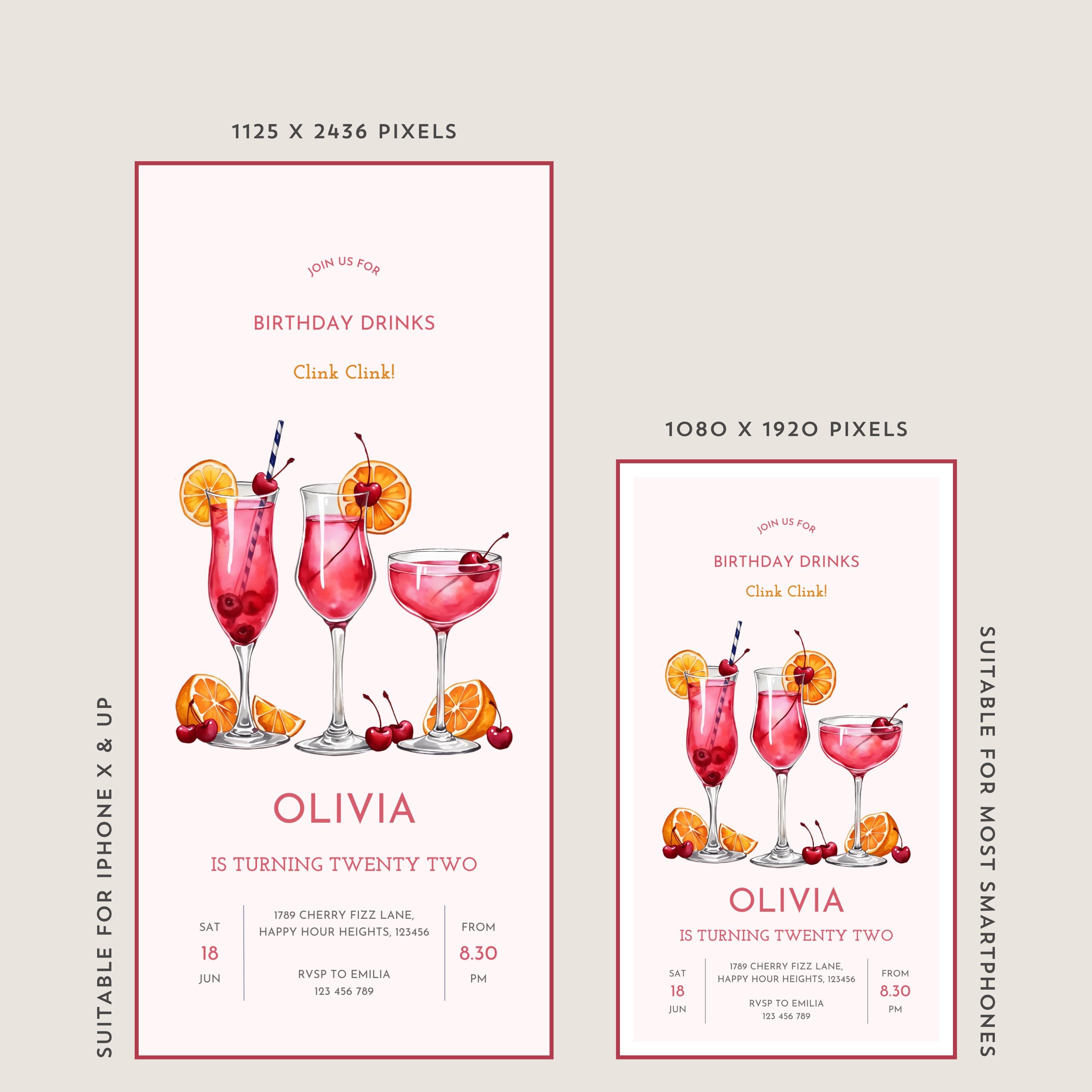 Cocktail Birthday Party Invitation, Birthday Drinks Invite, Birthday ...