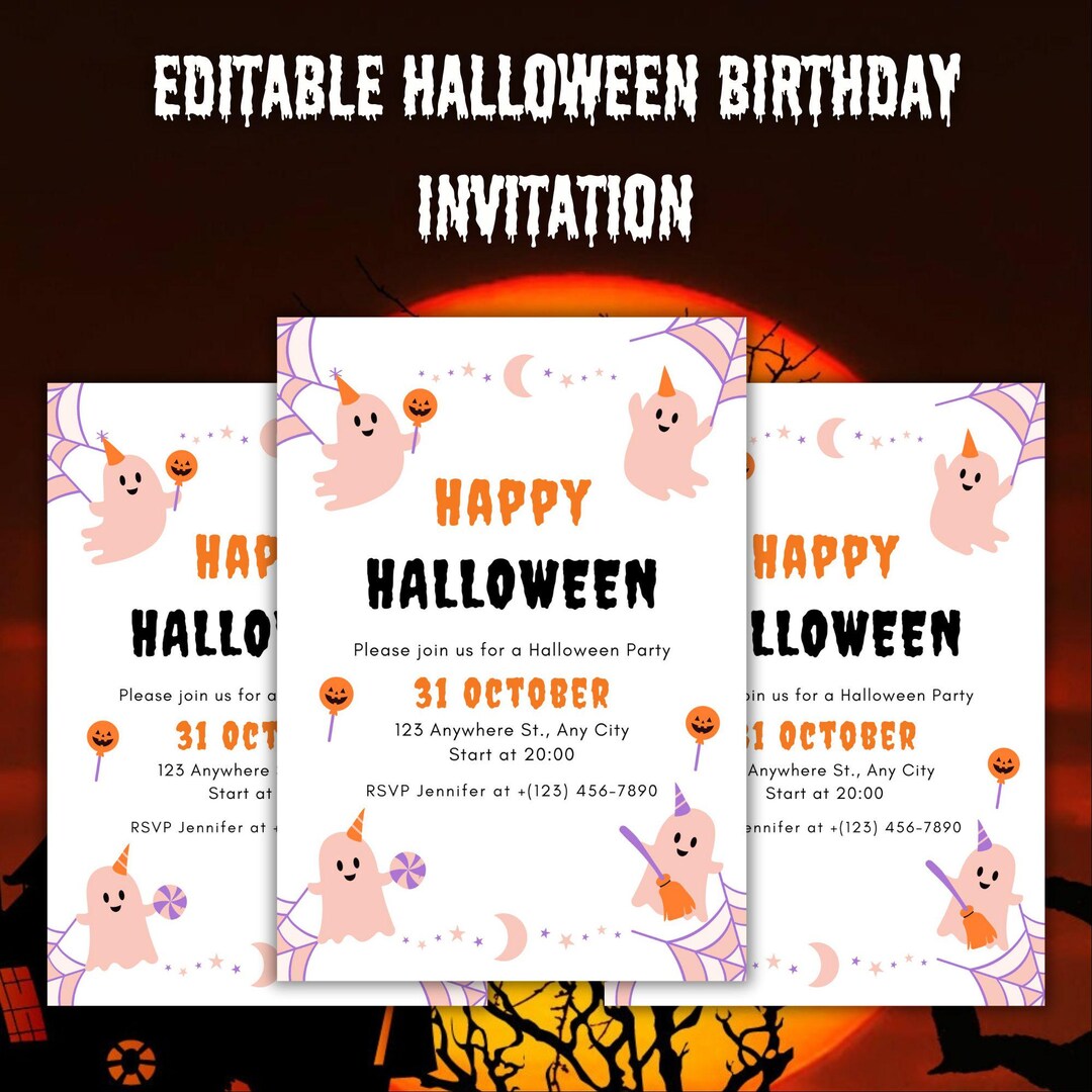Editable Halloween Birthday Invitation, Halloween Ghost Invitation ...