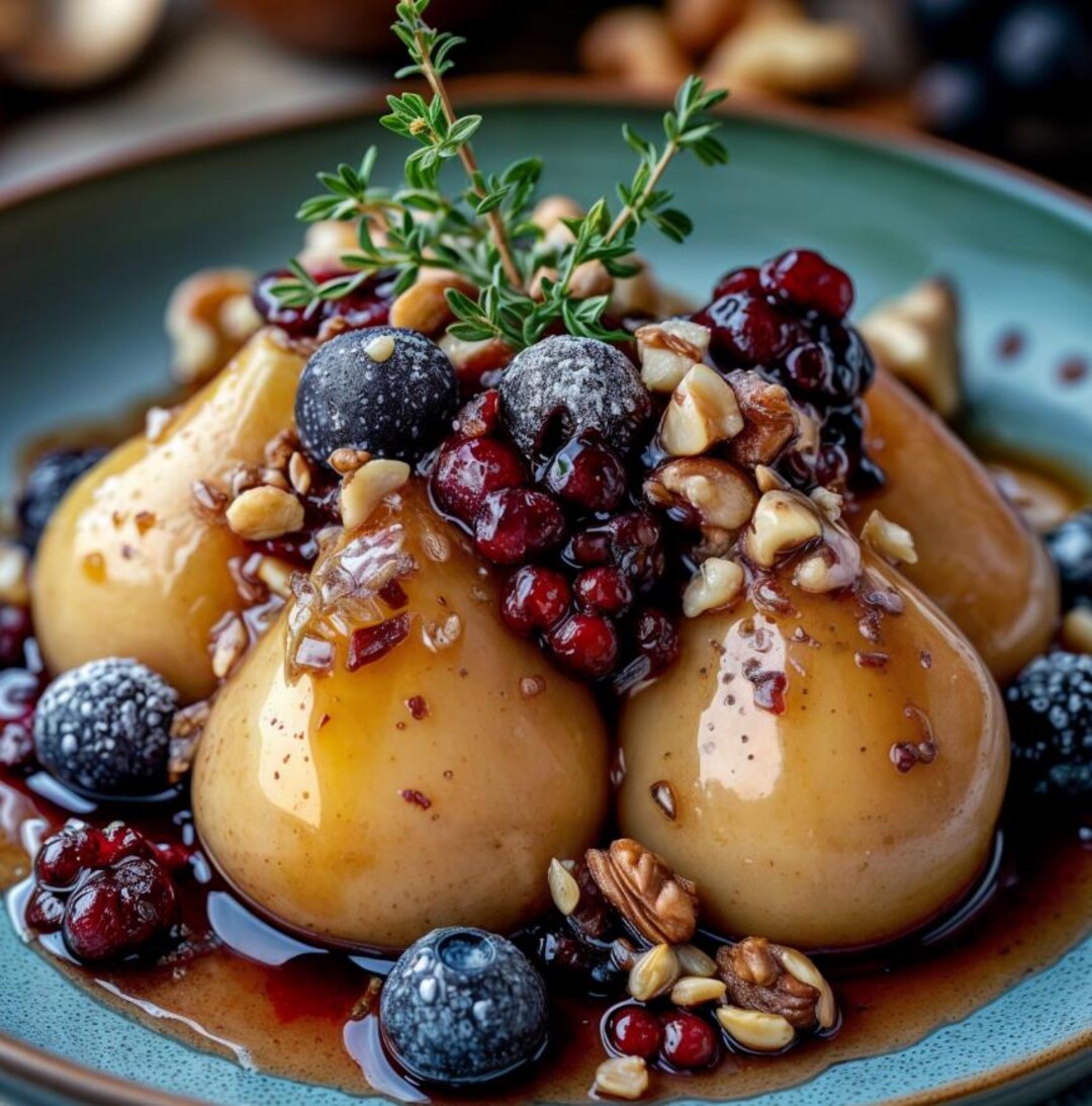 Baked Pears Recipe: Berries, Honey, Walnuts, Blue Cheese (digital ...
